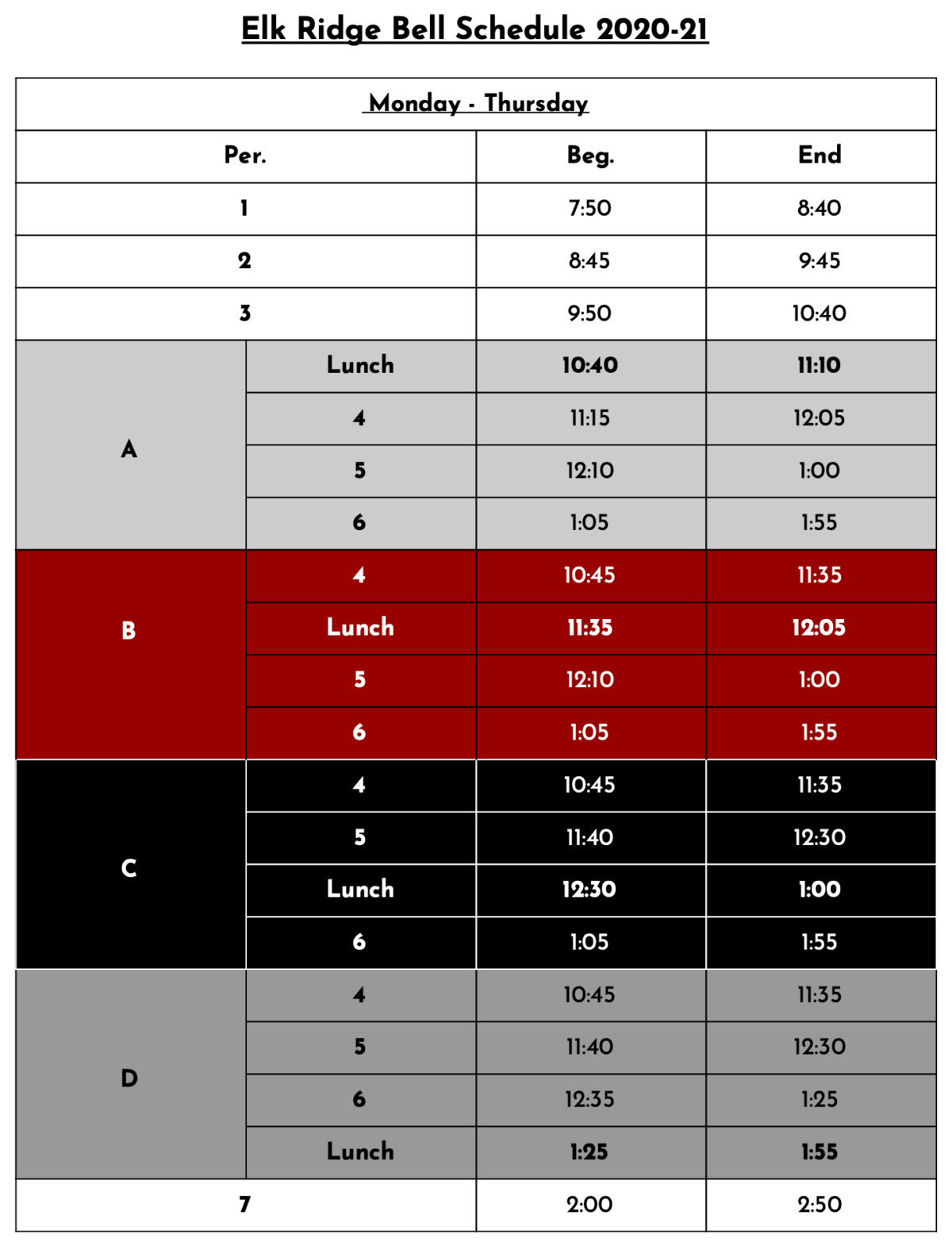Bell Schedules – Elk Ridge Middle School