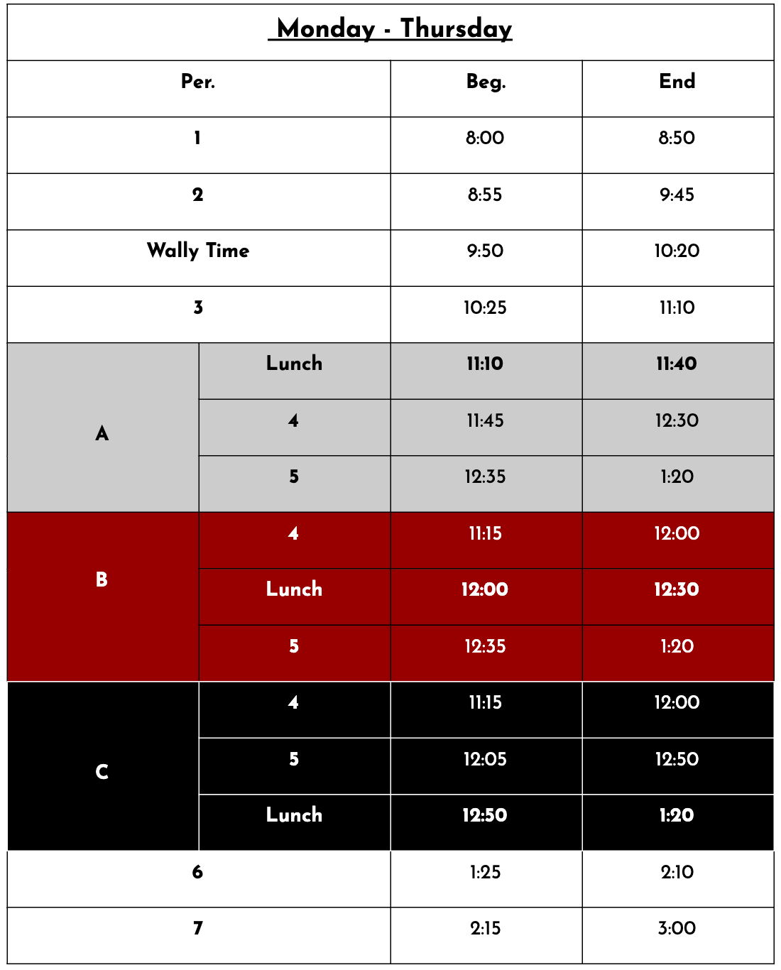 Bell Schedules – Elk Ridge Middle School