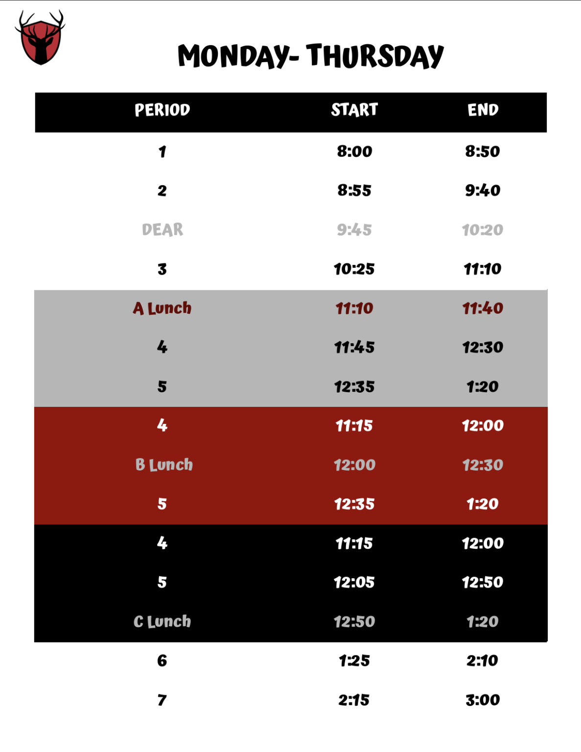 Bell Schedules – Elk Ridge Middle School