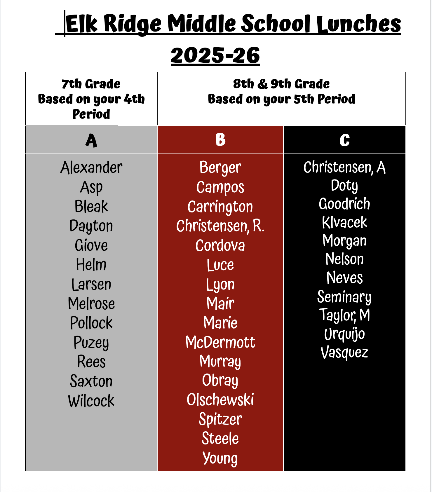Bell Schedules – Elk Ridge Middle School